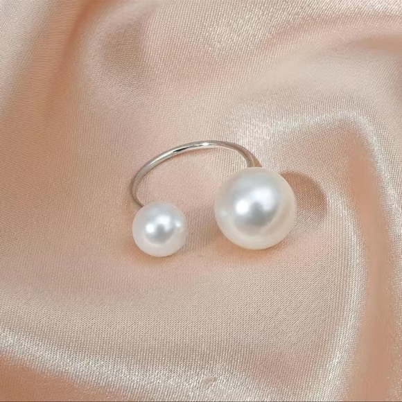 Jewelry | Silver 925 Plated Large Pearl Open Ring | Poshmark